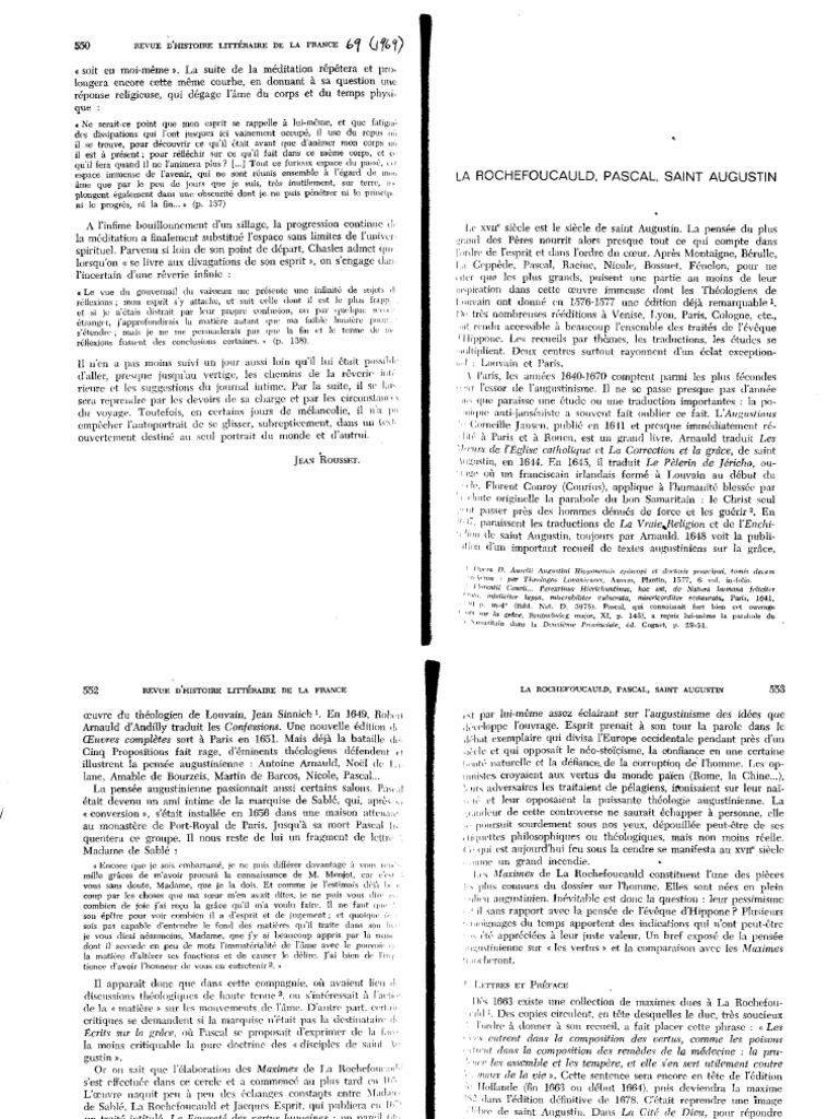 Philippe Sellier - La Rochefoucauld, Pascal, Saint Augustin | PDF