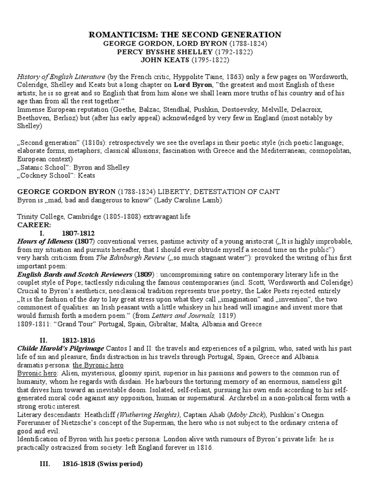 Second Generation Romantic Poets | PDF | John Keats | Lord Byron