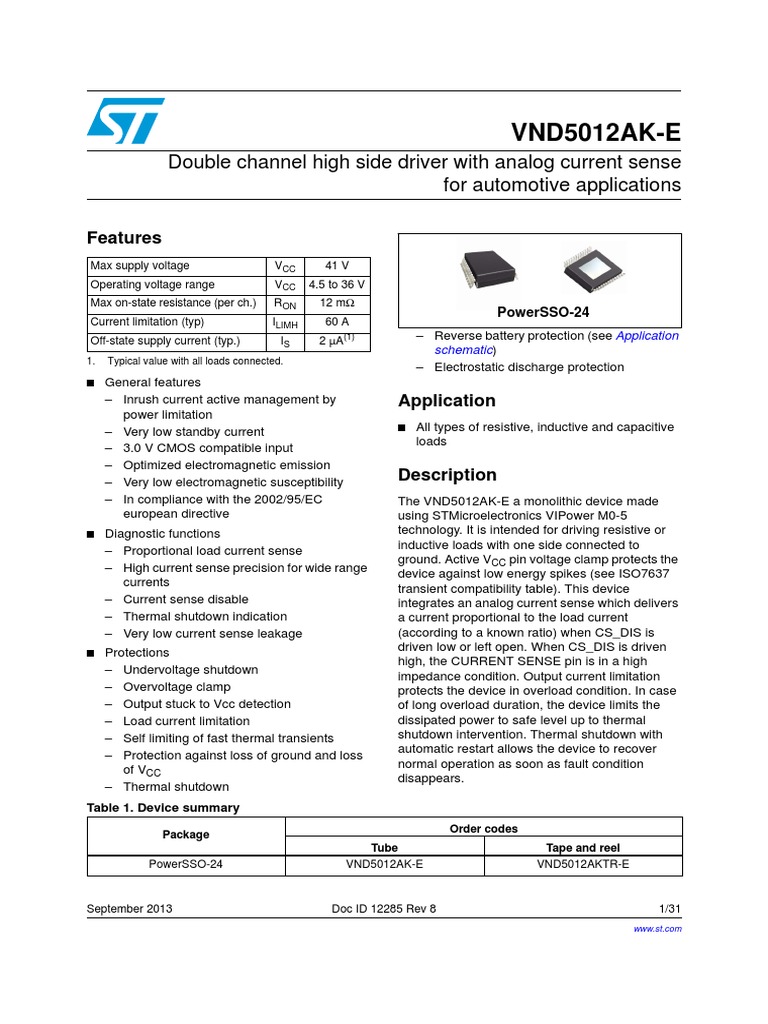 Vnd5012ak e | Download Free PDF | Cmos | Electrical Components