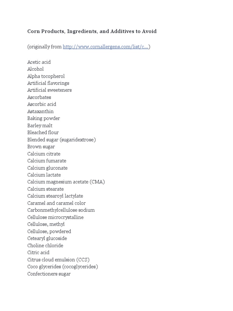 Corn Allergen List - Semi-Original2 | PDF | Glucose | Flour