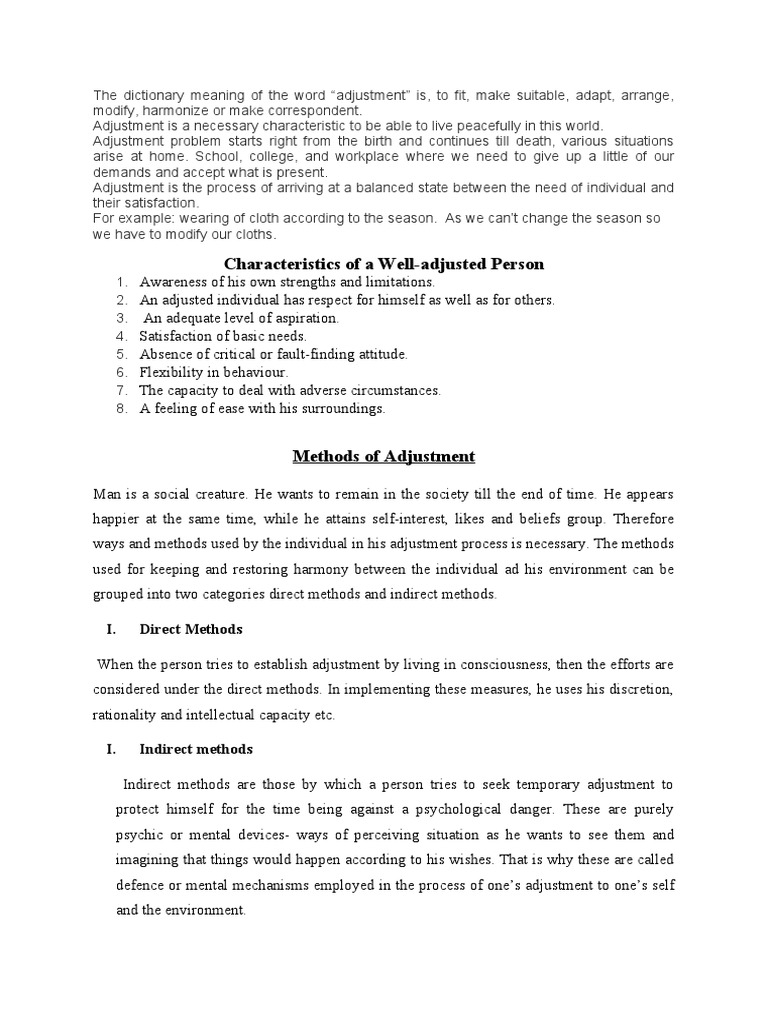 Characteristics of A Well-Adjusted Person: I. Direct Methods | PDF ...