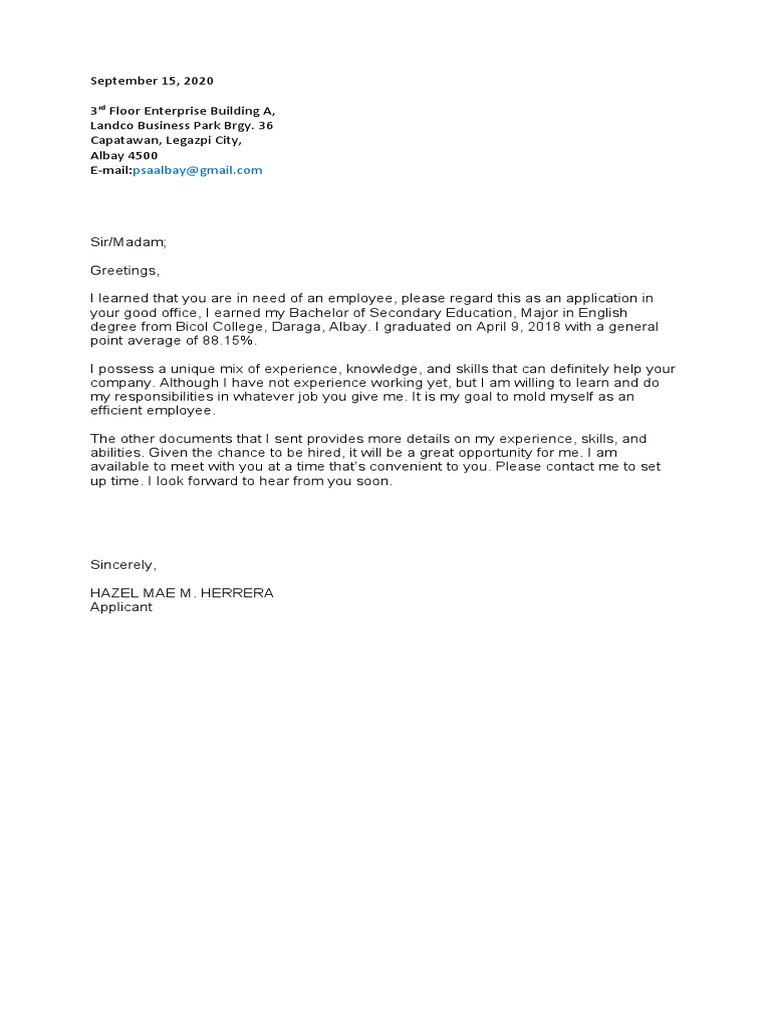 Application Letter Psa | PDF