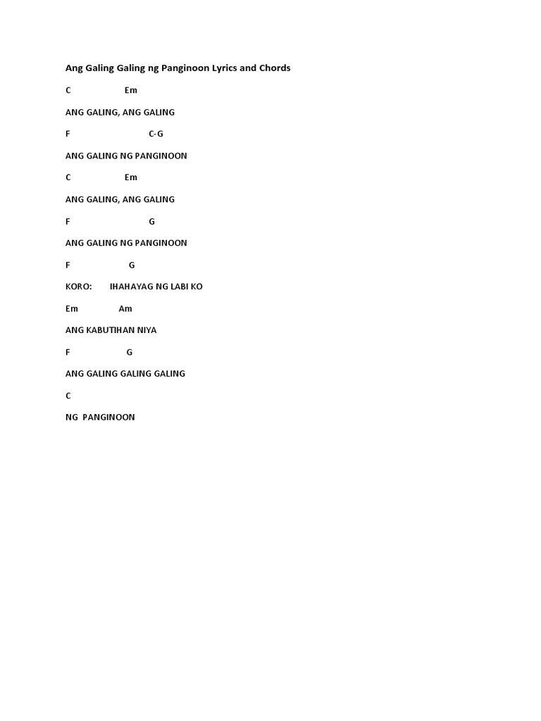 Ang Galing Galing NG Panginoon Lyrics and Chords | PDF