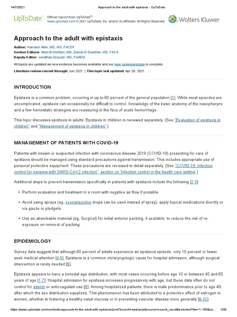 Approach To The Adult With Epistaxis - UpToDate | PDF | Bleeding ...