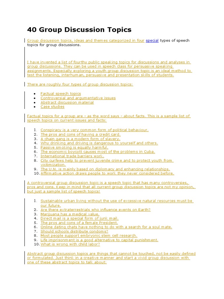 Group Discussion Topics for Students | PDF | Applied Ethics