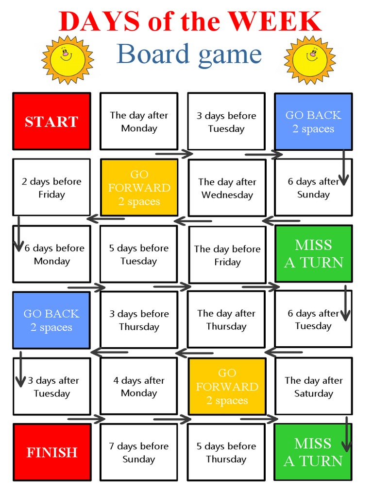 Days of The Week Board Game Boardgames CLT Communicative Language ...
