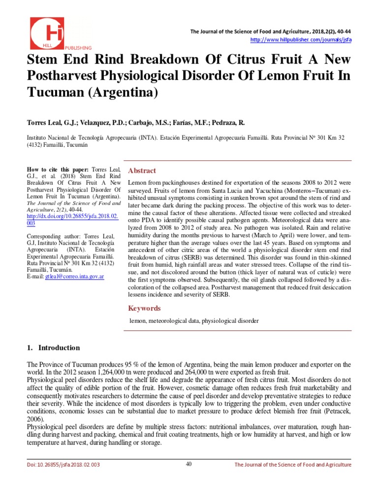 Stem End Rind Breakdown of Citrus Fruit | PDF | Orange (Fruit) | Citrus