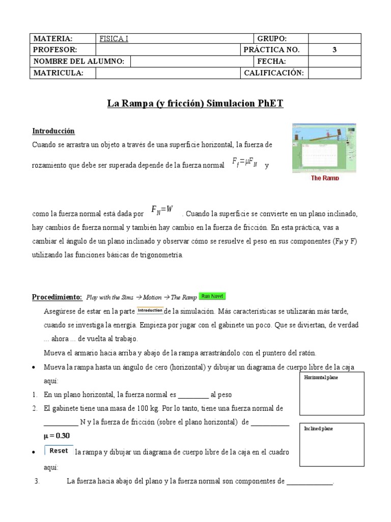 The Ramp PhET Lab | PDF | Fricción | Fuerza