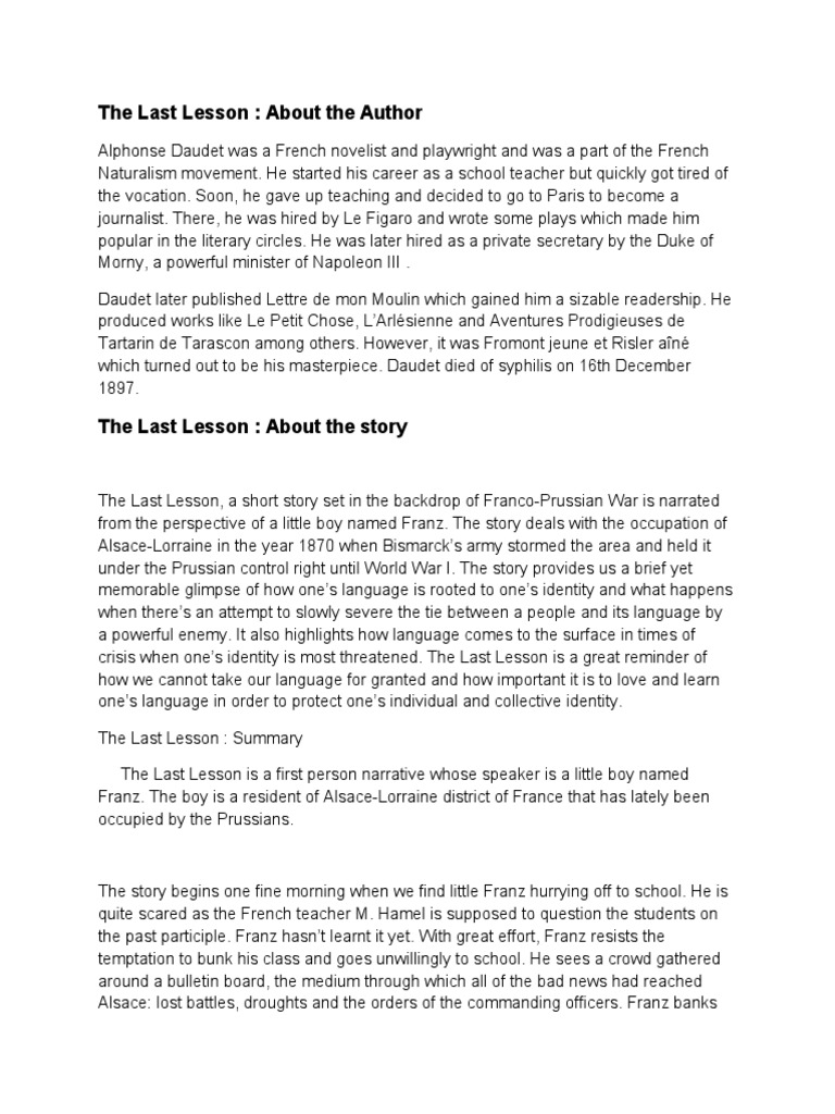 The Last Lesson Analysis-1 | PDF | Unrest