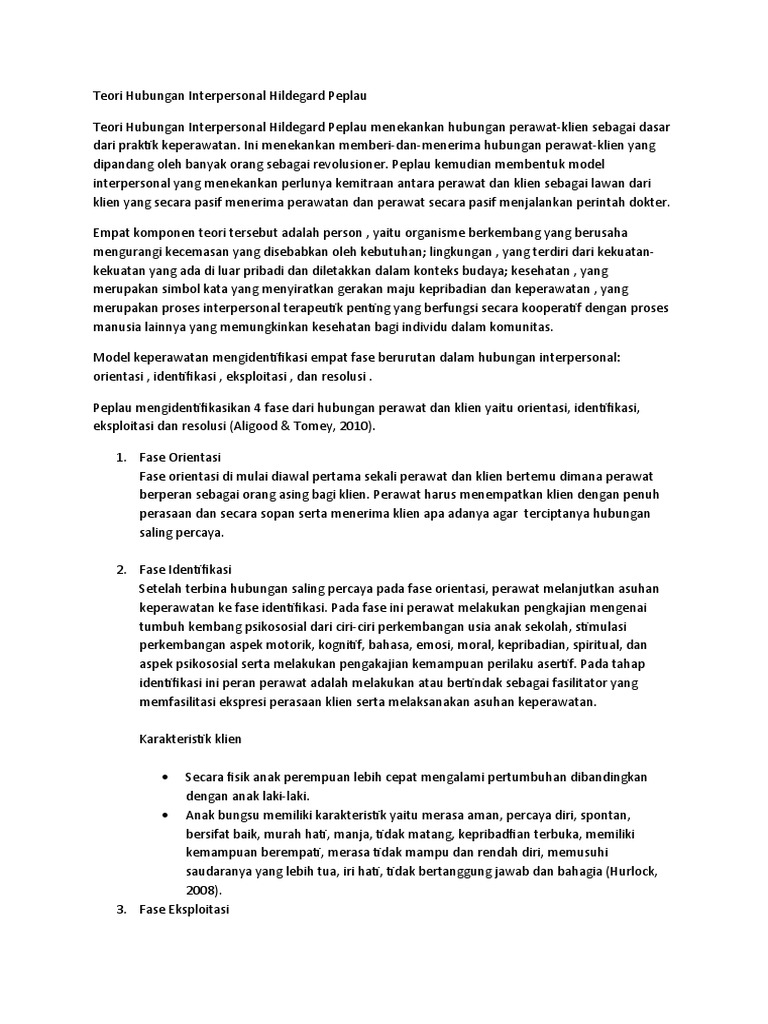 Fase Hubungan Interpersonal Peplau | PDF