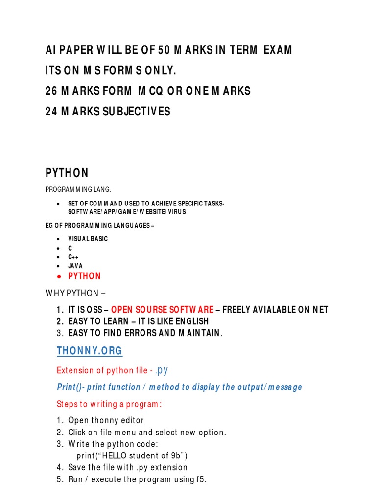 Python For Class9 Pdf Python Programming Language Reserved Word