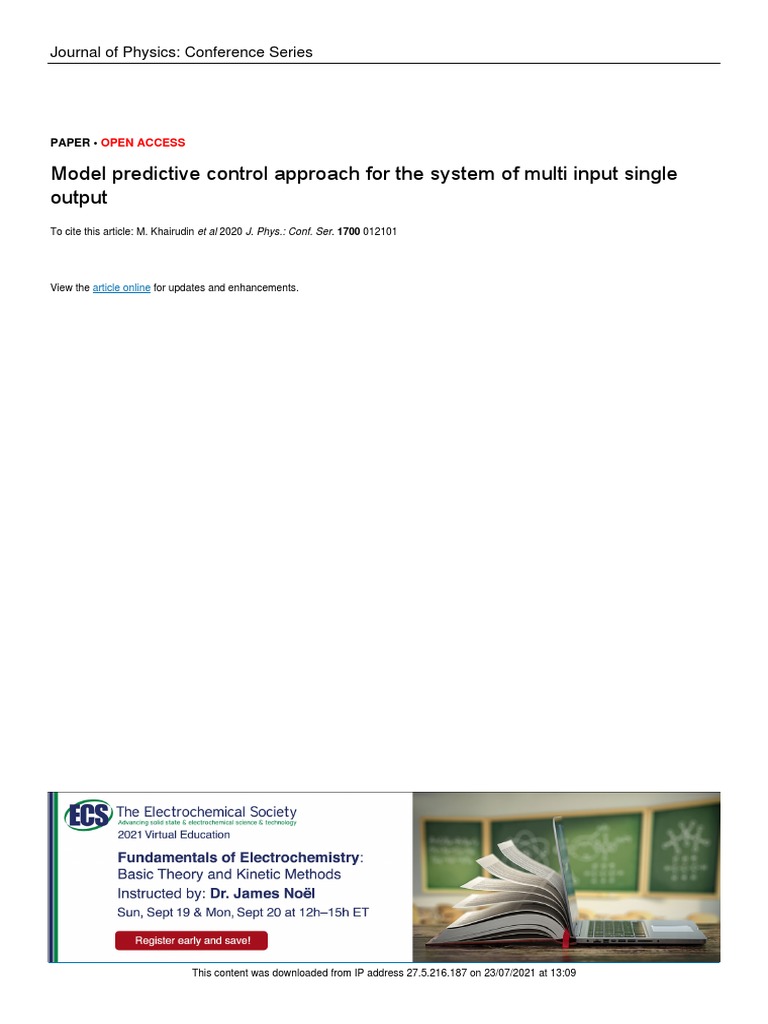 Model Predictive Control Approach For The System Of Multi Input Single Output Pdf Systems