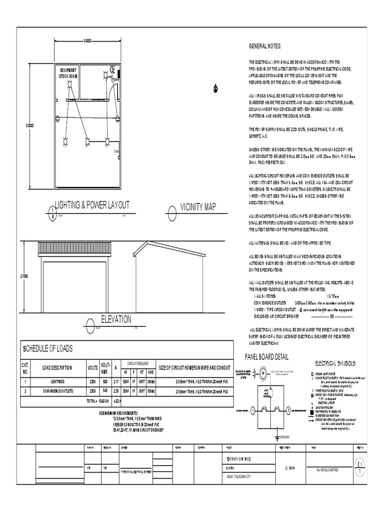 Lighting & Power Layout Vicinity Map: Chedule of Loads | Download Free ...