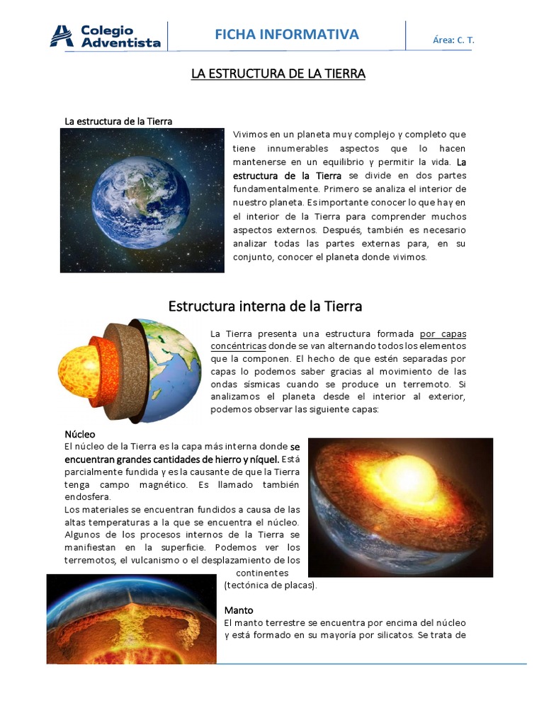 Ficha Informativa: Estructura Interna de La Tierra | PDF | Corteza (Geología) | Tierra