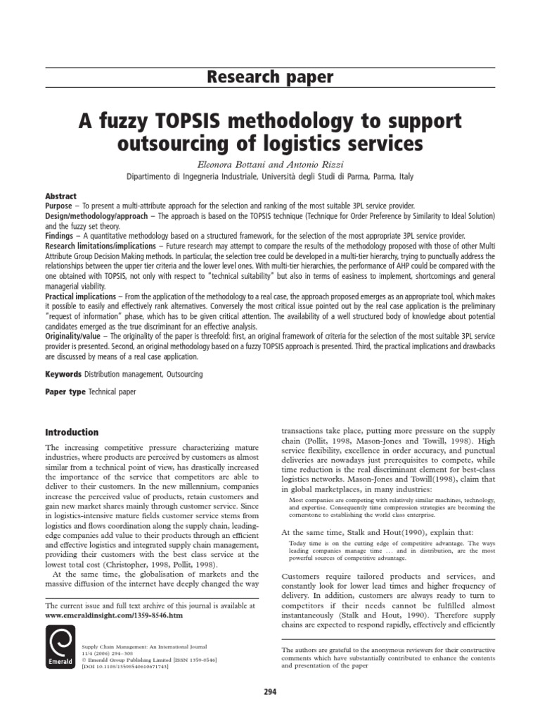 Fuzzy TOPSIS for 3PL Selection | PDF | Logistics | Supply Chain Management