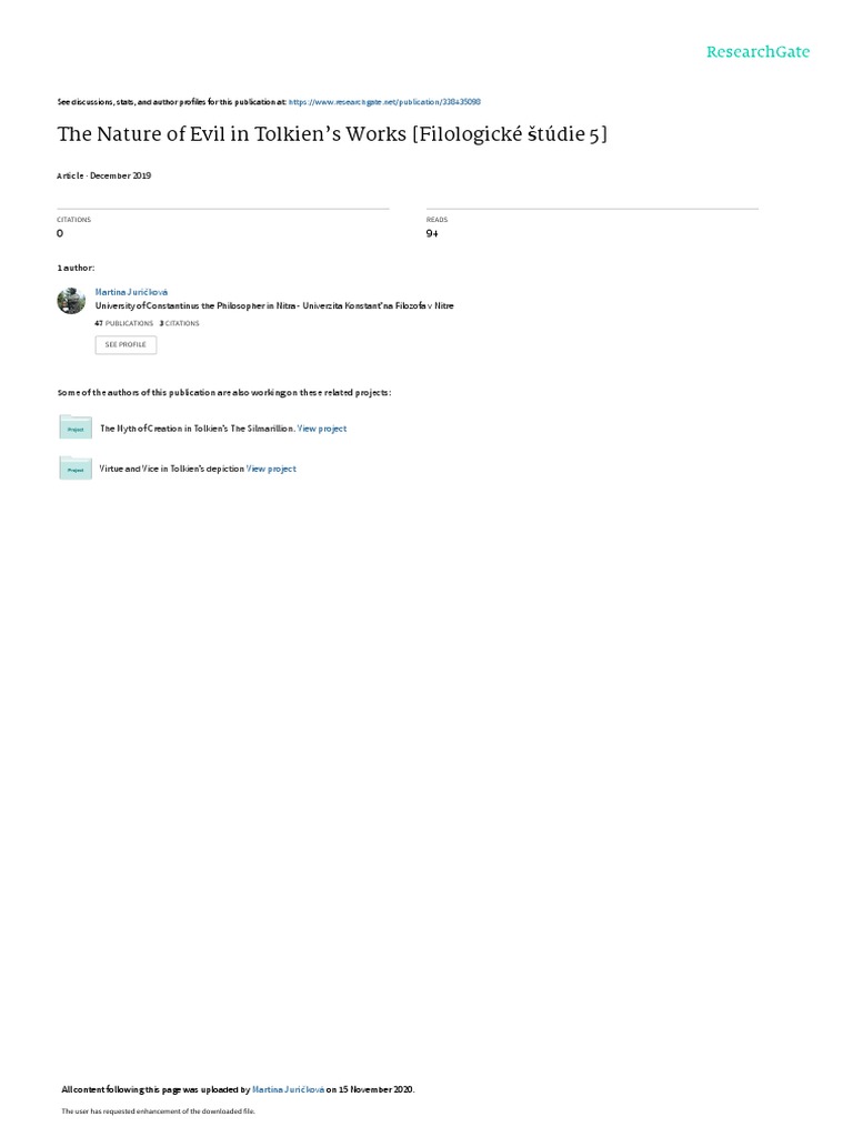 Nature of Evil in Tolkien's Works | PDF | J. R. R. Tolkien | Middle Earth