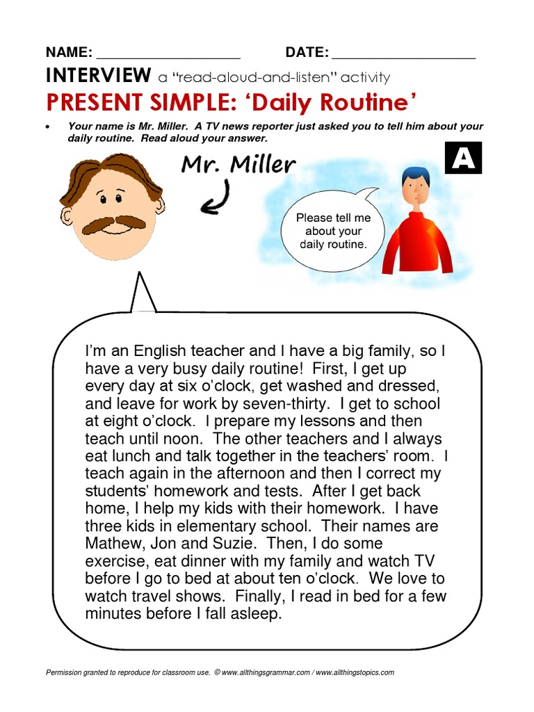 PRESENT SIMPLE: Daily Routine': Interview | PDF | Schools | Teaching ...