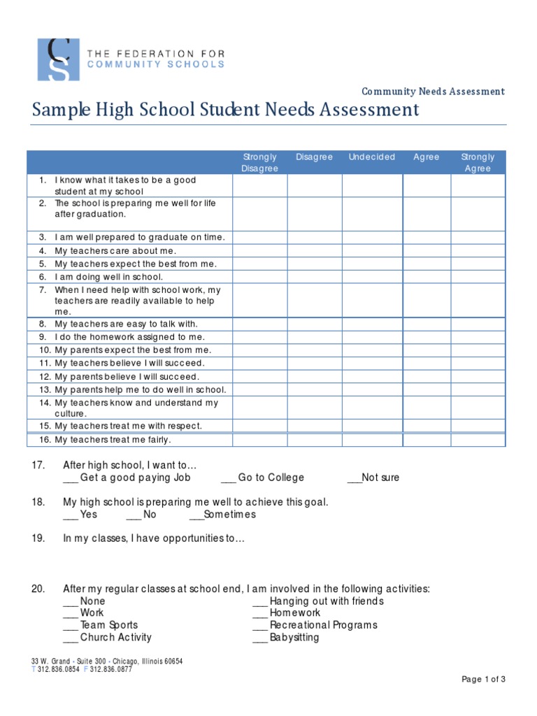 Sample High School Student Needs Assessment | PDF | Juvenile Court | Rape
