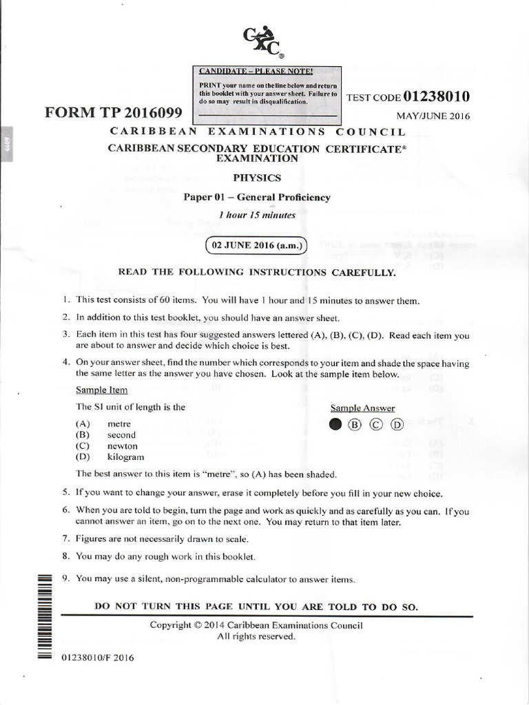 CSEC Physics June 2016 P1 | PDF