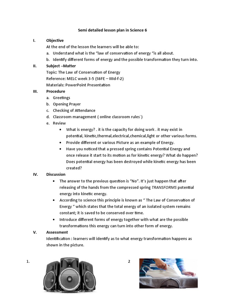 Law of Conservation of Energy Lesson Plan | PDF | Kinetic Energy ...
