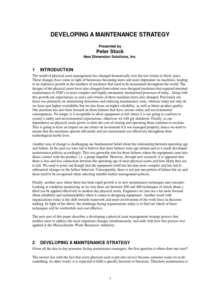 Developing A Maintenance Strategy | PDF | Reliability Engineering | Nature