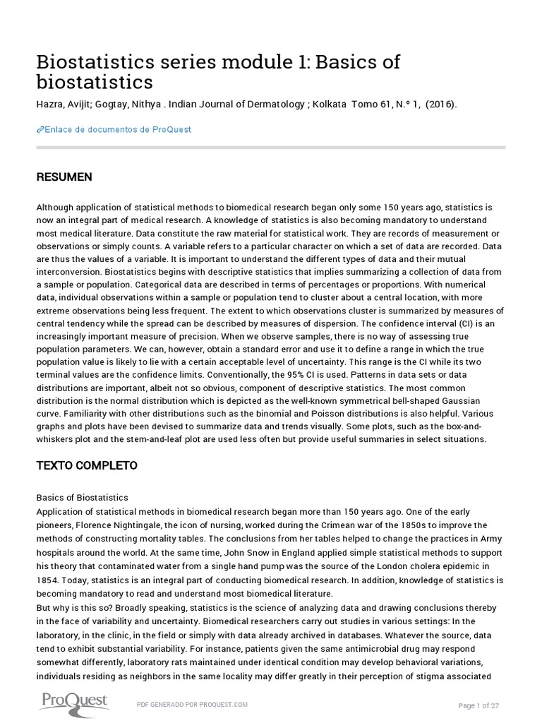 Biostatistics Series Module 1 Basics Of Biostatistics Resumen Pdf Level Of Measurement