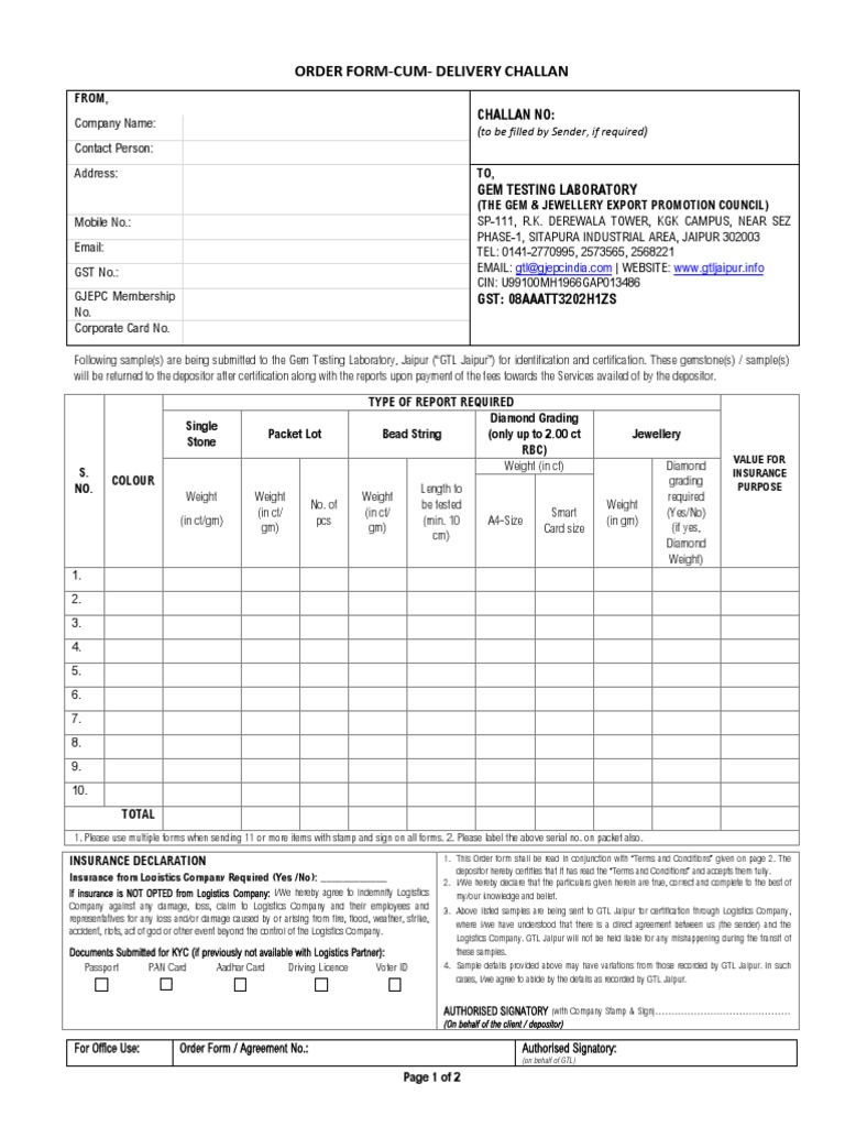 Order Form-Cum-Delivery Challan: From | PDF
