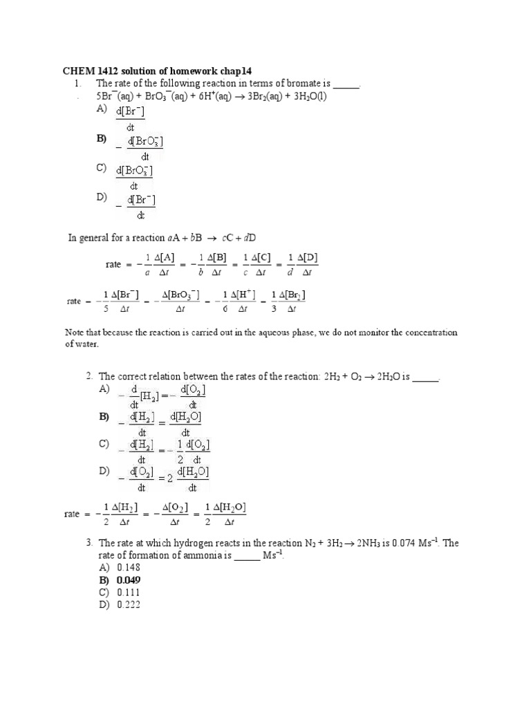 Rates of Chemical Reactions: Solving Problems Involving Reaction ...