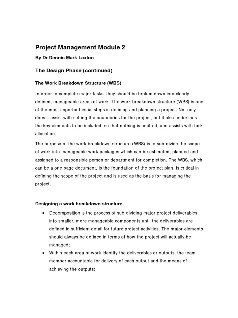 Project Management Module 2: The Design Phase (Continued) | PDF ...