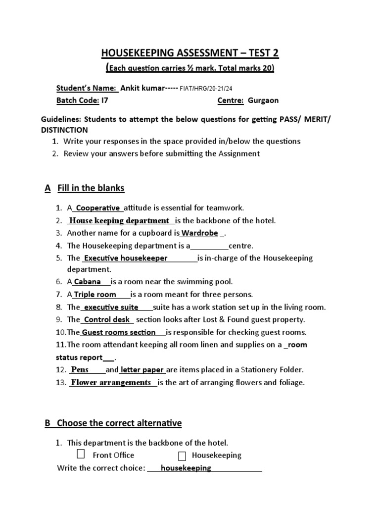 Housekeeping Assessment Test 2 | PDF | Interior Design | Home
