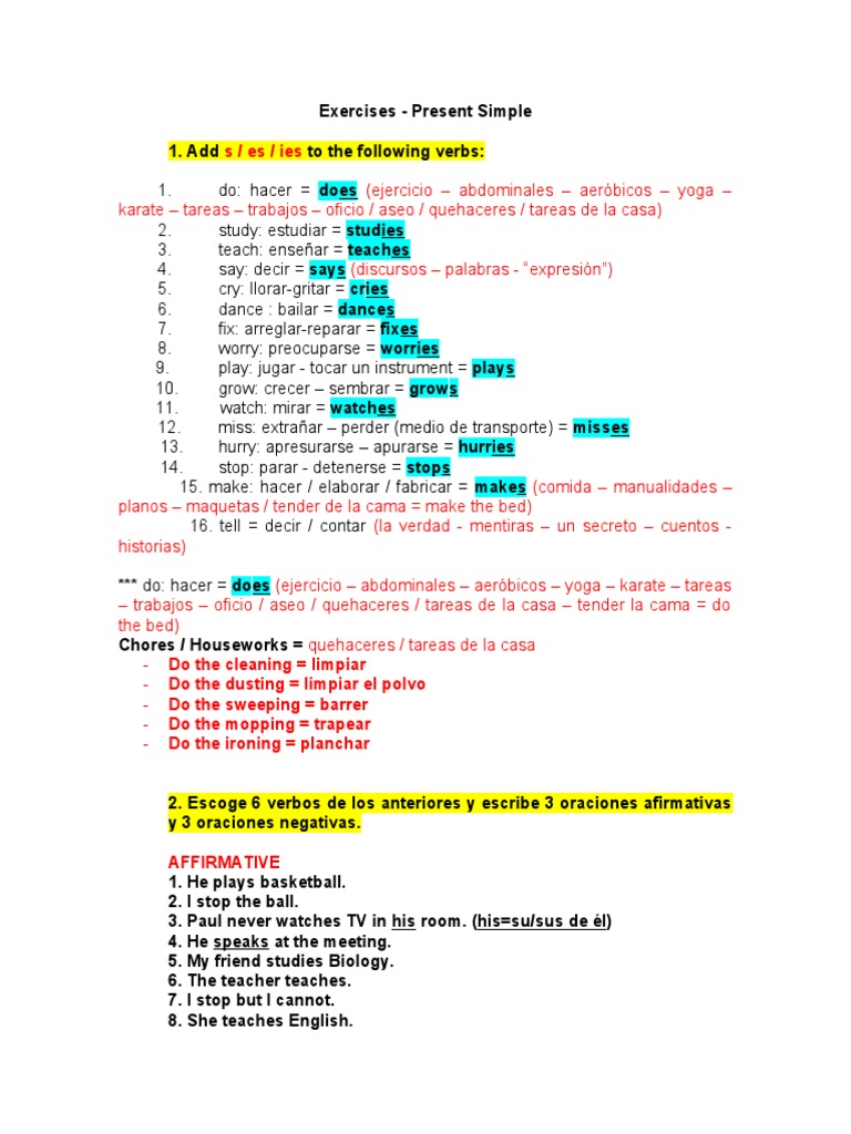 Present Simple and Frequency Adverbs Exercises | PDF | Verb | Grammar