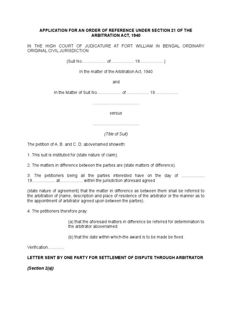 Application For An Order of Reference Under Section 21 of The ...