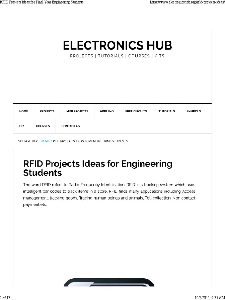 RFID Projects Ideas For Final Year Engineering Students | PDF