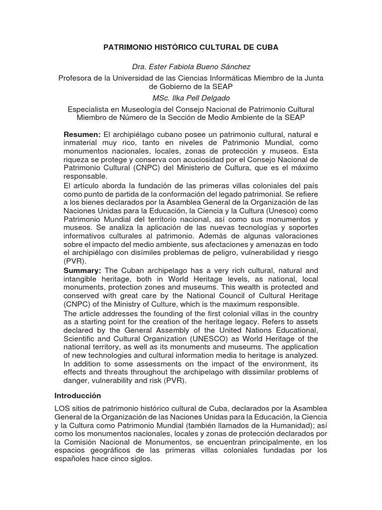 Patrimonio Histórico Cultural de Cuba | PDF | Patrimonio cultural | la ...