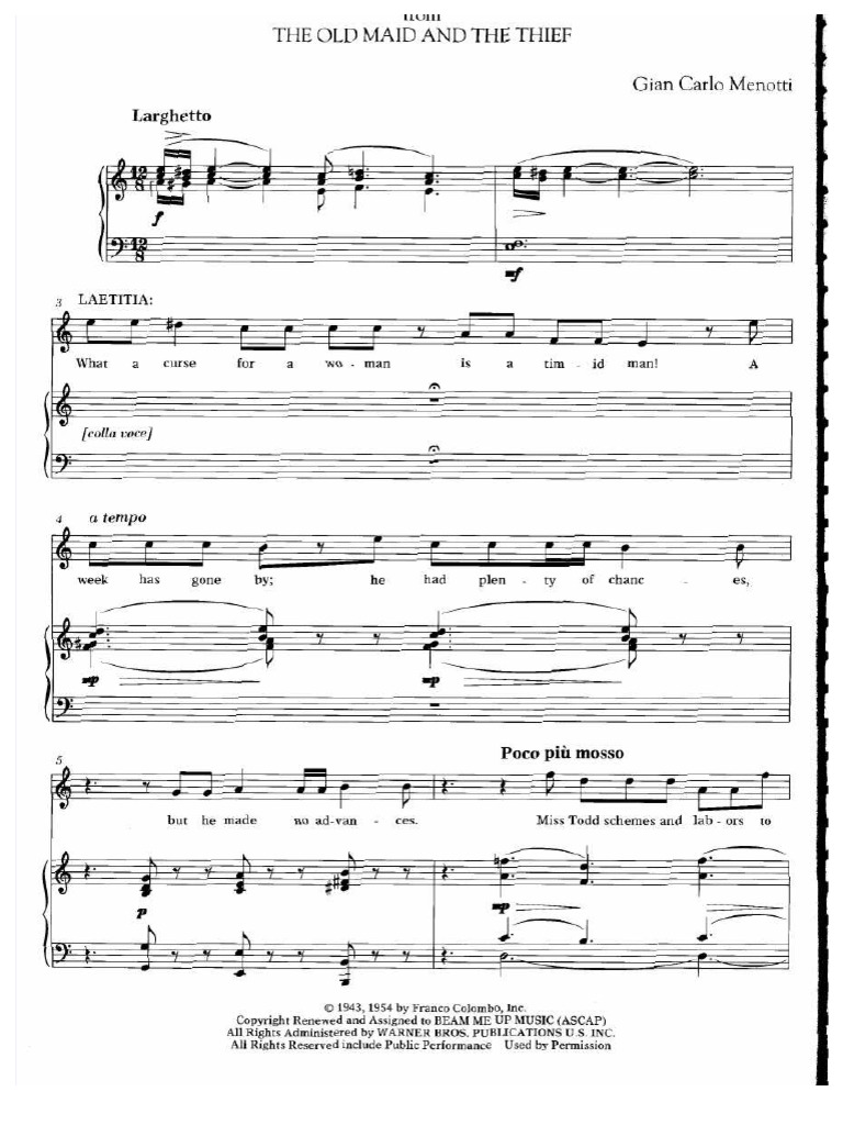 Menotti The Old Maid and The Thief Steal Me Sweet Thiefpdf | PDF