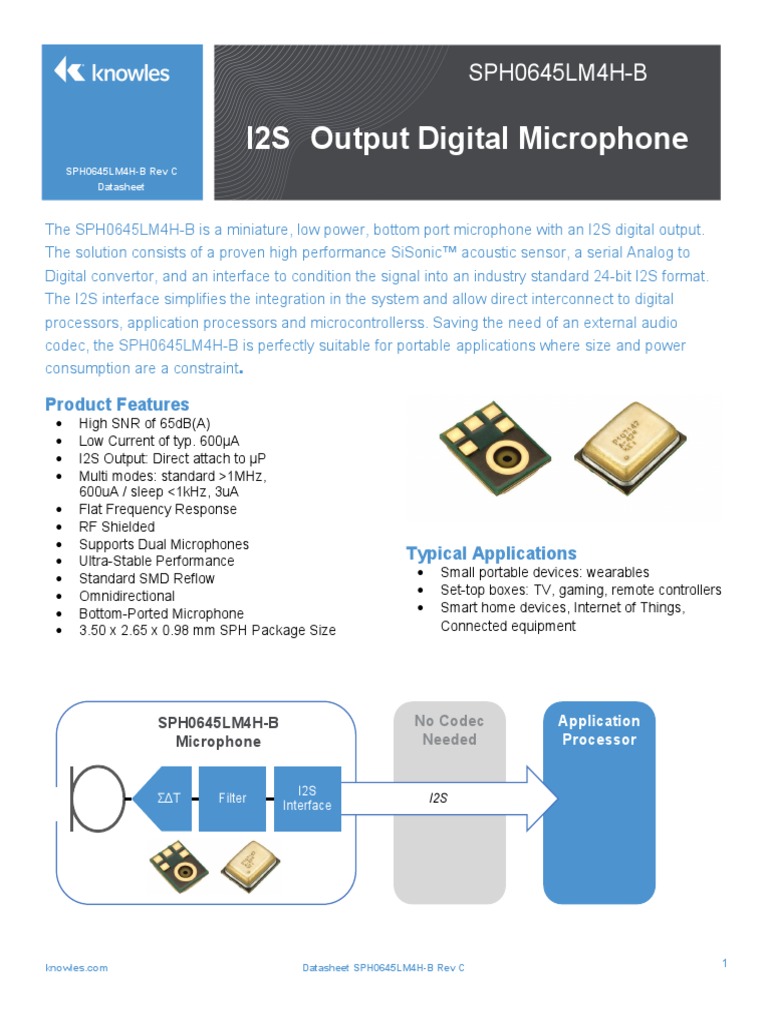 SPH0645LM4H-B Microphone MEMS I2S Interface | PDF | Microphone | Capacitor
