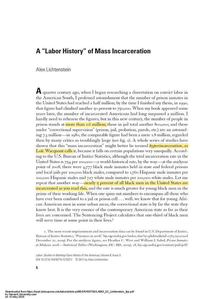 A Labor History of Mass Incaceration | PDF | Incarceration In The ...