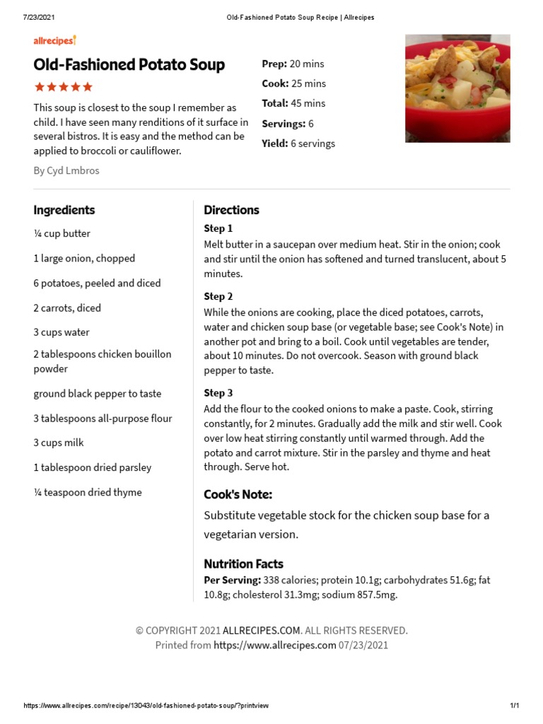 Old-Fashioned Potato Soup Recipe | PDF | Chicken Soup | Soup