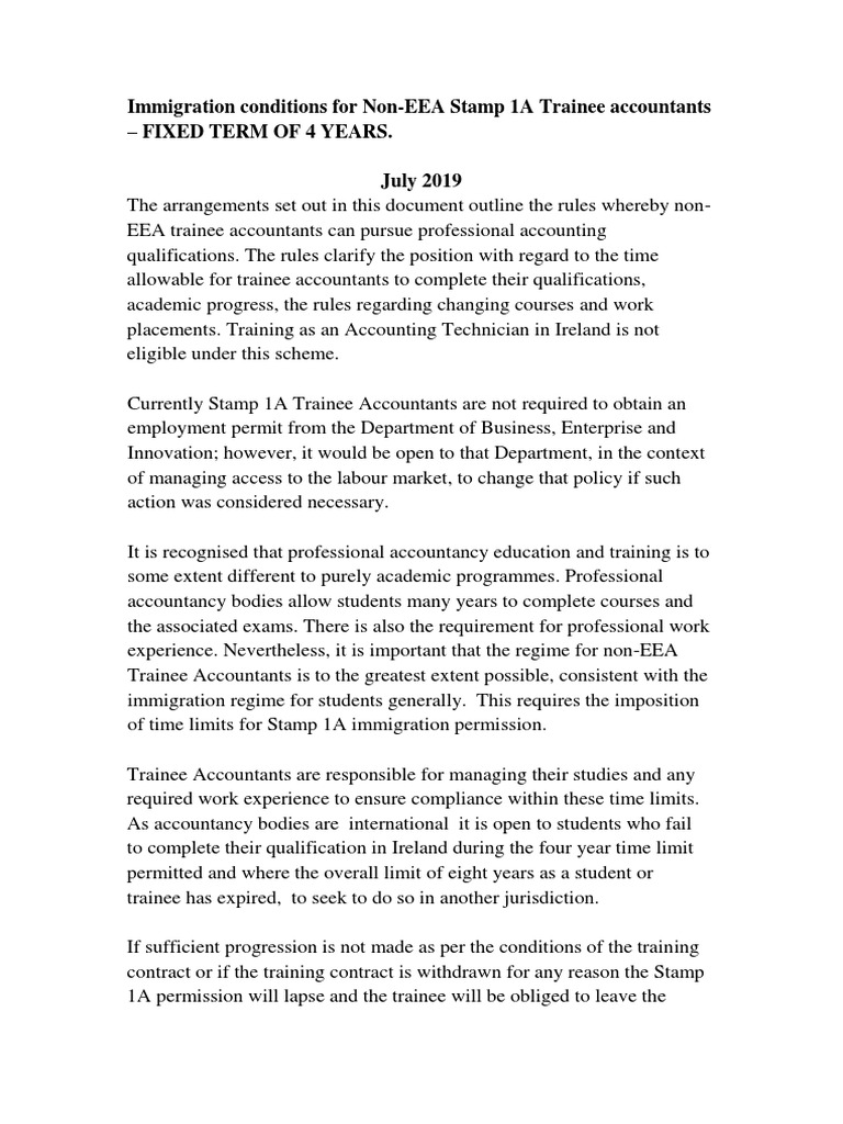 Immigration Conditions Stamp 1a July 19 | PDF | Accountant | Academic ...