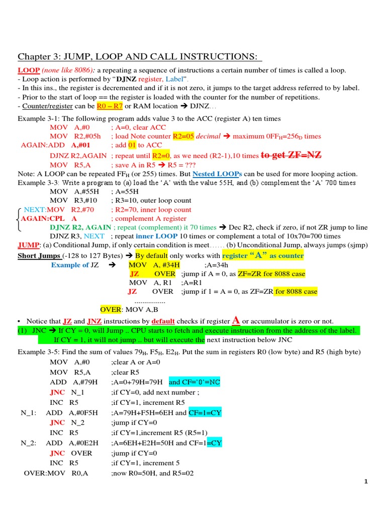 Chapter 3: Jump, Loop and Call Instructions | PDF | Subroutine ...