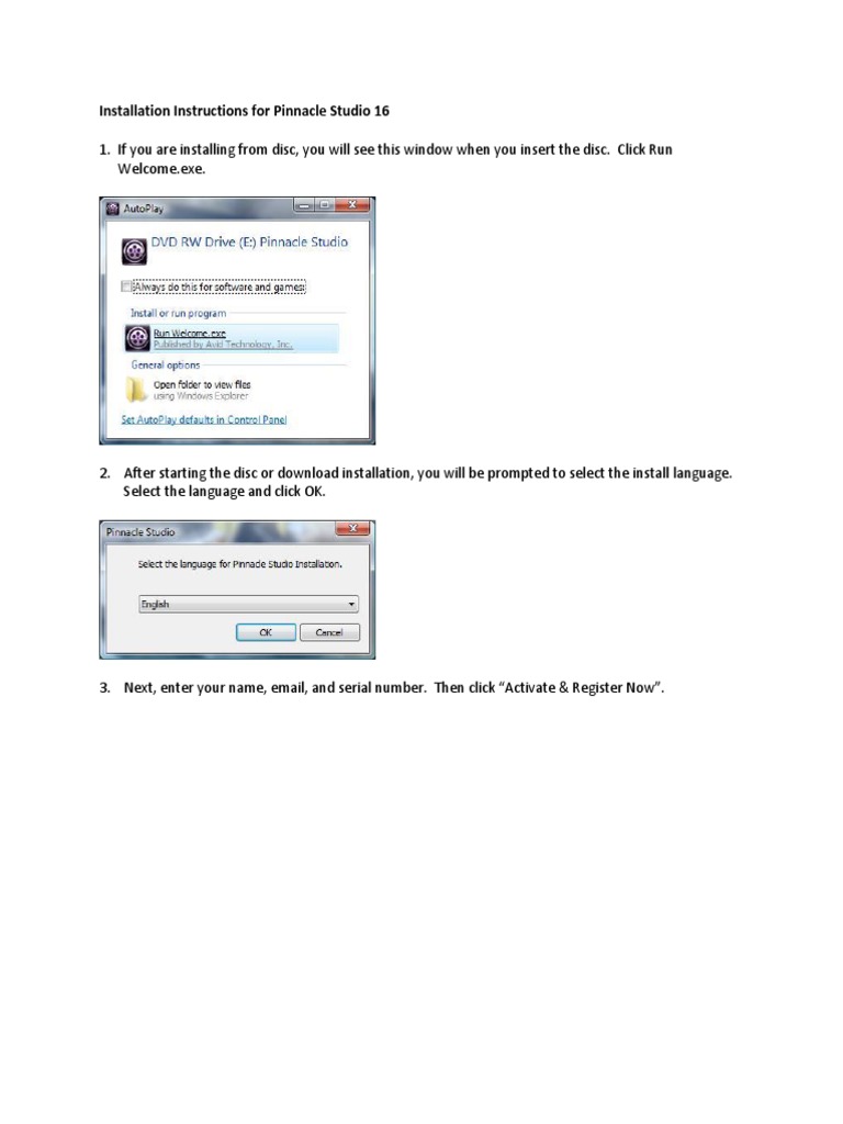 Installation Instructions For Pinnacle Studio 16 | PDF | Installation ...