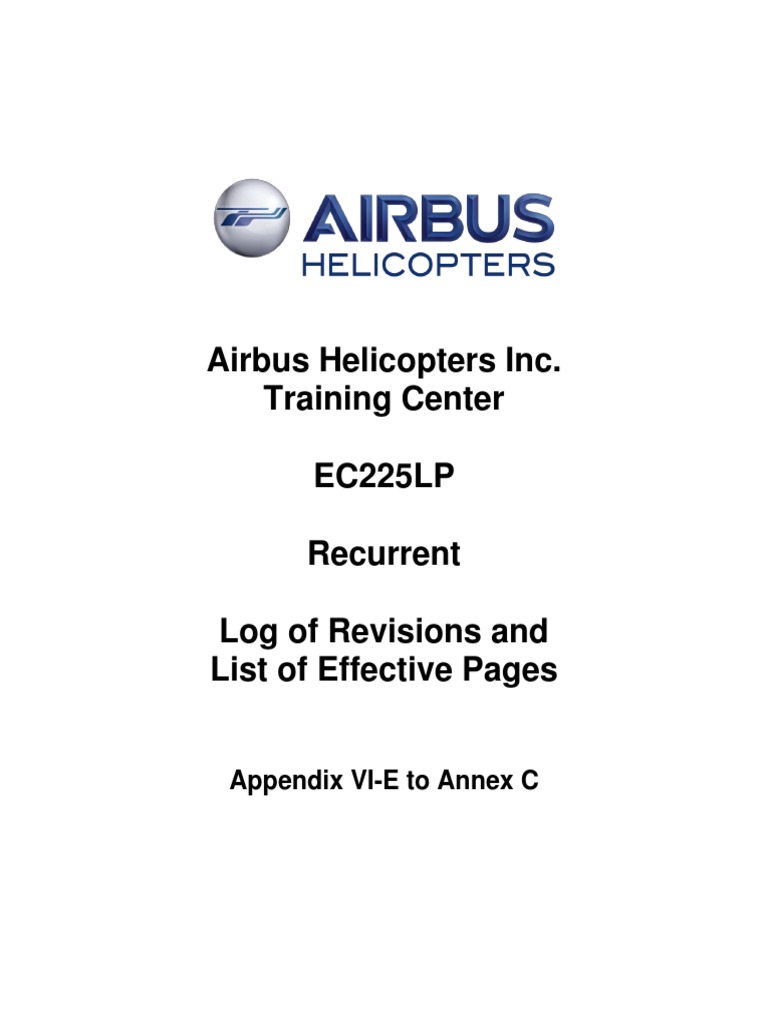 Airbus Helicopters Inc. Training Center EC225LP Recurrent Course Log of ...