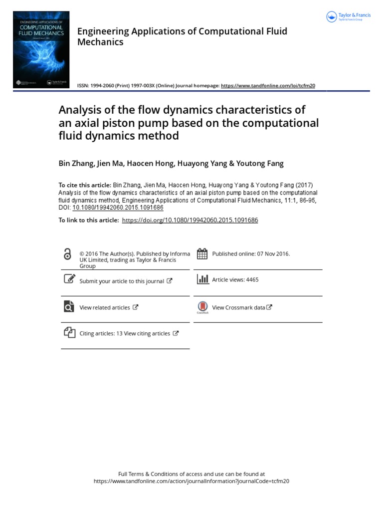 Analysis of The Flow Dynamics Characteristics of An Axial Piston Pump Based On The Computational ...