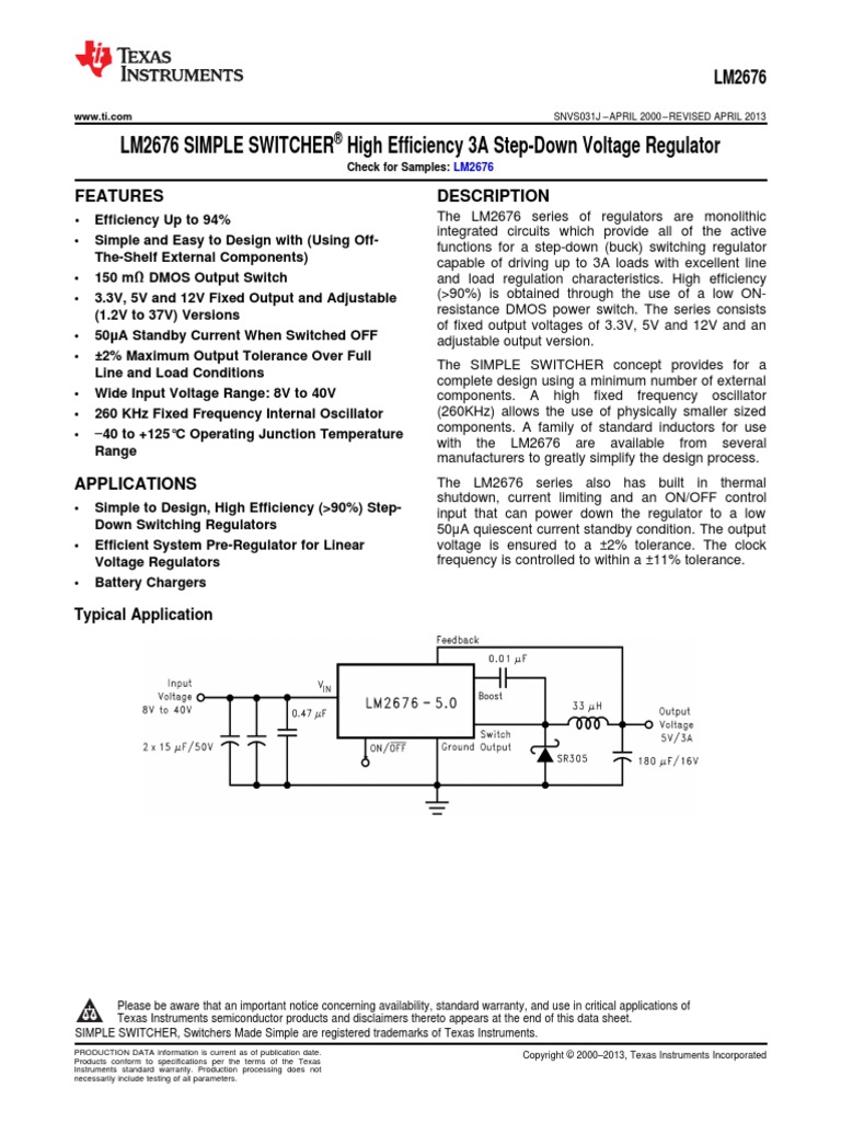 Lm2676 Simple Switcher High Efficiency 3A Step-Down Voltage Regulator ...
