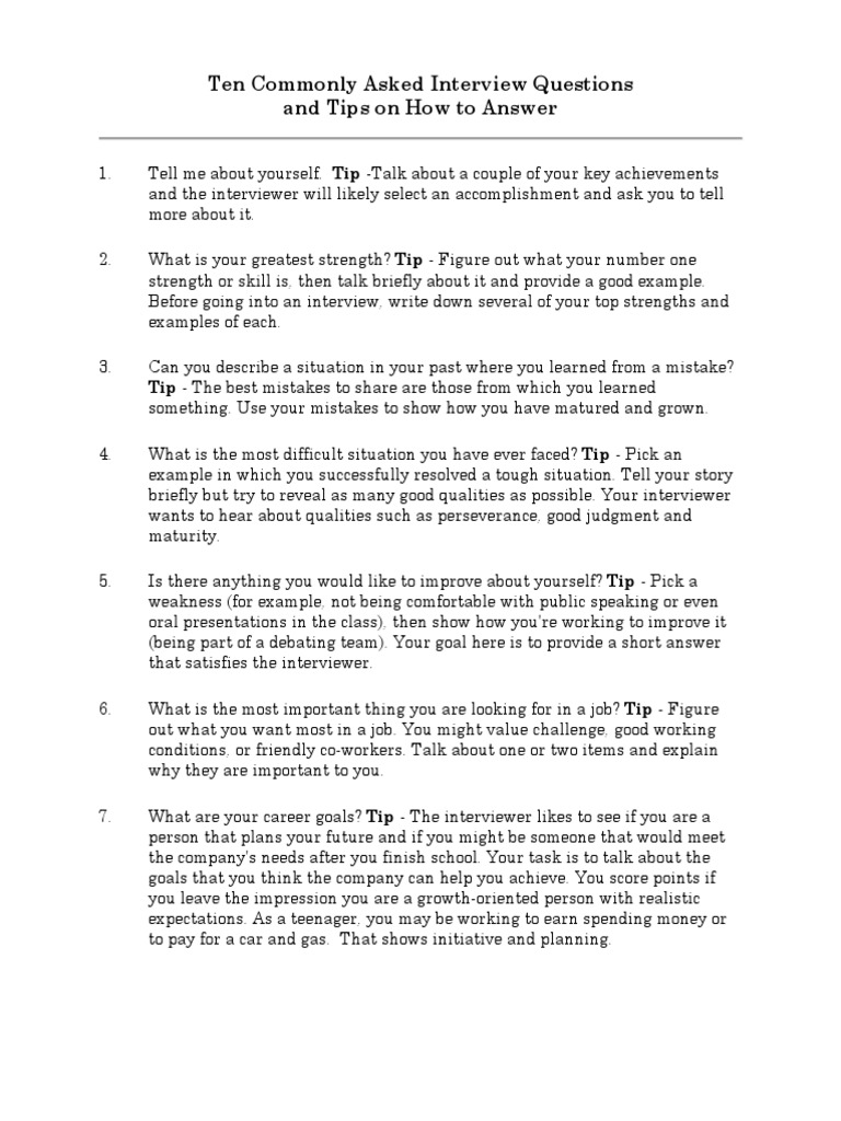 Interview Questions and Tips | PDF | Psychological Concepts | Cognition