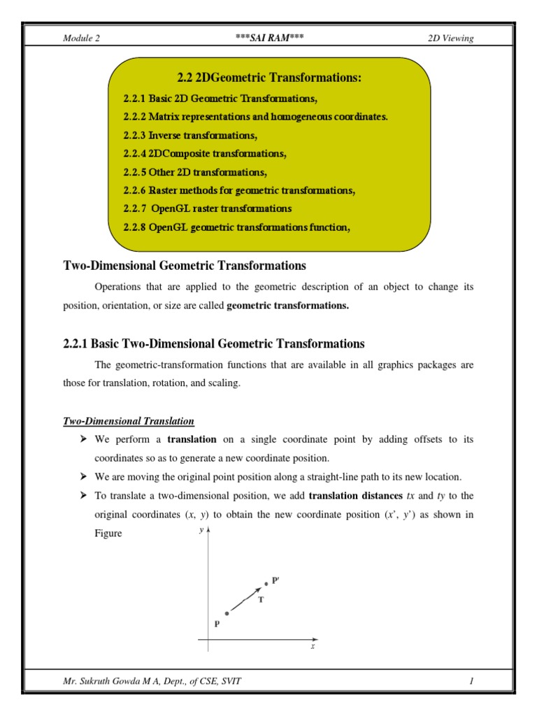 Module 2 2d Transformations Pdf 2 D Computer Graphics Matrix Mathematics 