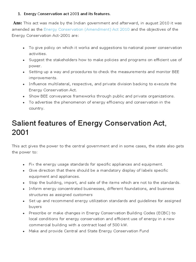 Energy Conservation Act 2001 And Its Features Pdf Energy