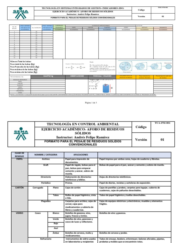 Formato para El Pesaje de Residuos Sólidos Convencionales - Aforo ...