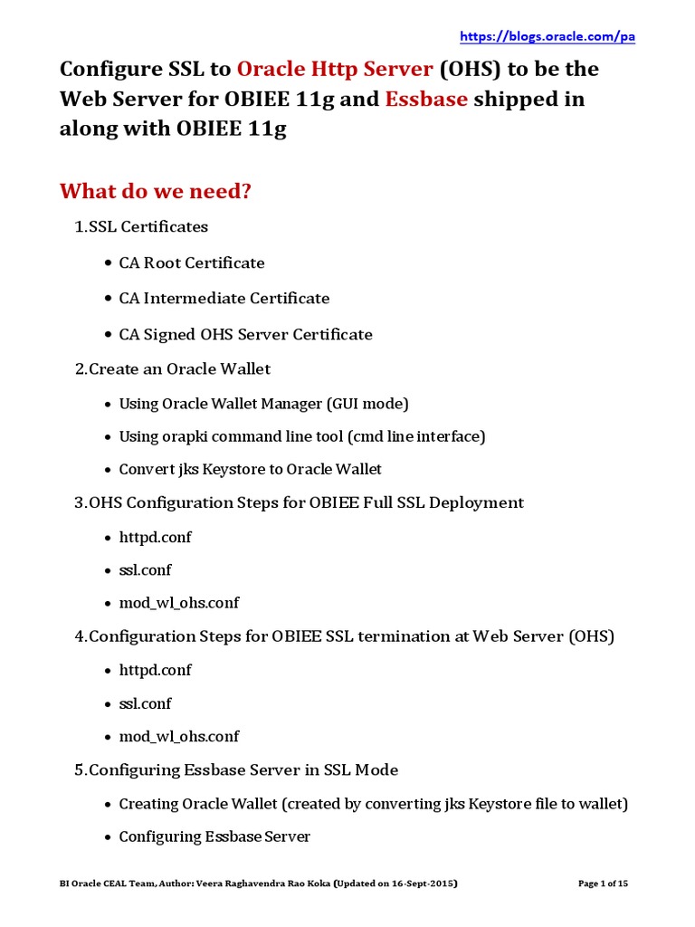 Configuring Ohs and Essbase With SSL For Obiee | PDF | Web Server | Internet & Web