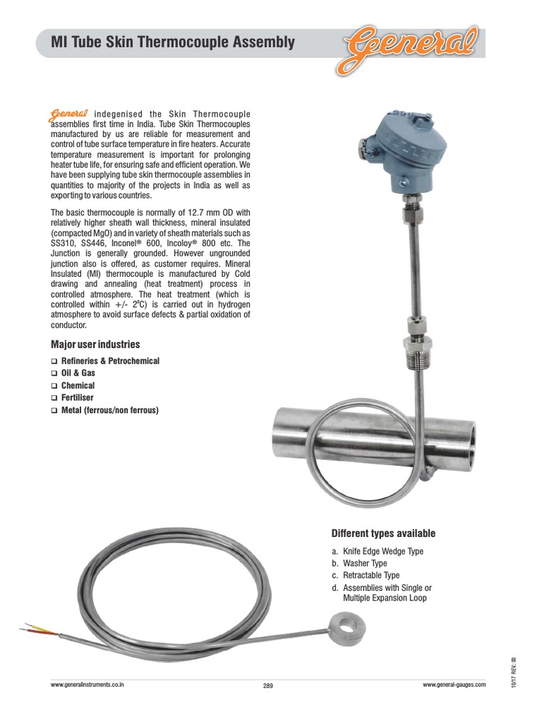 MI Tube Skin Thermocouple Assemblies | PDF | Thermocouple | Pipe (Fluid ...